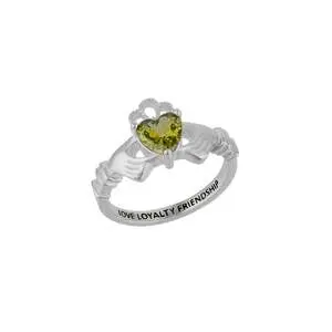 SPERO LONDON Sterling Irish Mystic Green Claddagh Ring - Silver