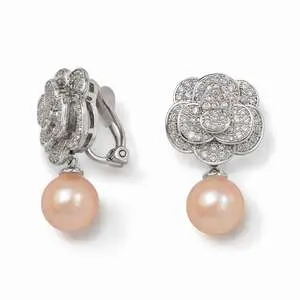 NINEMOO Pink / Silver Champagne Camellia Clip Earrings - Pink/silver