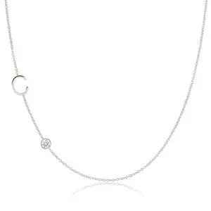 Maya Brenner Designs Monogram Necklace With Diamond Gold 16 - White