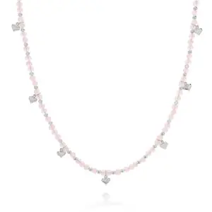 NELLOU JEWELLERY Pink / Silver Rose Hearts Necklace Sterling Silver - Pink/silver
