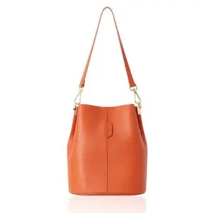BETSY & FLOSS Lecco Leather Bucket Bag In Burnt - Orange