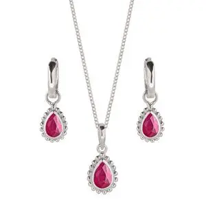 CHARLOTTE'S WEB JEWELLERY Red / Silver July Birthstone Sterling Silver Necklace And Earring Set Ruby - Red/silver