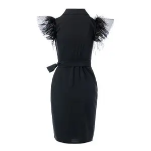 CONCEPT A TROIS Short Wrap Blazer Dress With Winged Tulle Sleeves - Black