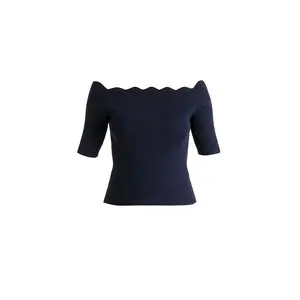 PAISIE Scallop Neck Knit Top In Navy - Blue