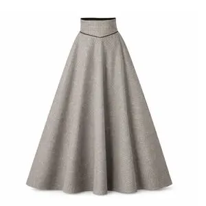 NIKKA PLACE Long Wool A-line Skirt With Ultra High Waist And Pockets In Pepite Colour - Brown