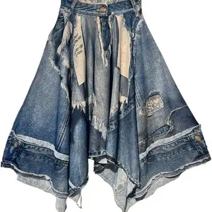 IPNG DESIGN Skirt Square Denim Print Basics