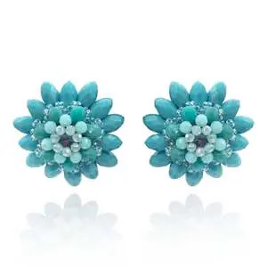 MICHAEL NASH JEWELRY Jeanine Turquoise Faceted Glass Bead Clip On Earring - Blue