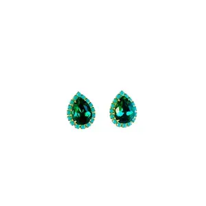 THE PINK REEF Pear Stud In Emerald - Green