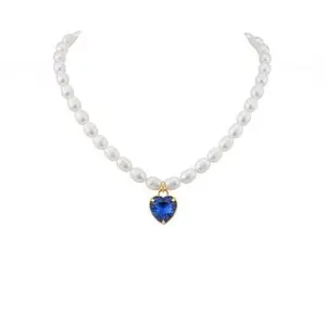ANGEL BAROCCO Choker Necklace With Heart Crystal Pendant - Blue