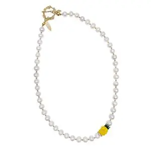 FARRA Freshwater Pearl With Yellow Pineapple Pendant Necklace - White