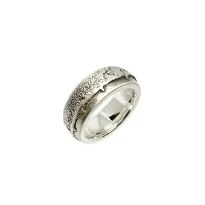 TG-JEWELLERY BY TAMARA GERVASIO Silver / Black Strata Band Ring – Recycled Sterling Silver Sand Cast - Silver/black