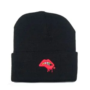 C.A.N.V.A.S Lips Beanie / Neon Pink Lips - Black