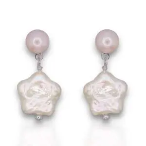 NINEMOO Sterling Silver Starry Pearl Drop Earrings - Pink/silver
