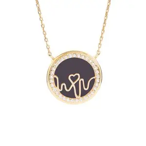 BLOOMTINE | EARTH ANGEL HQ Loves Frequency™ 18k Solid Gold Natural Diamond & Onyx Heartbeat Necklace - Black
