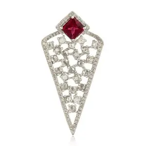 ARTISAN Geometric Pink Tourmaline And Diamond Pendant In 18k White Gold - White/red