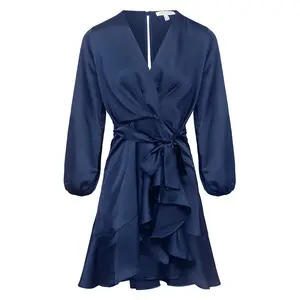 URBAN TOUCH Long Sleeve Wrap Front Dress Navy