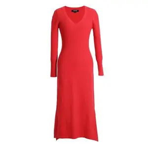 SMART AND JOY Slim V-neck Sweater Midi Dress - Red
