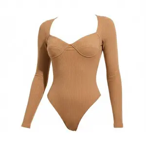 CHUKS COLLINS Neutrals Tan Lady Liberty Long Sleeve Leotard Diffusion Collection Tasou The Athletic Side Of Us - Brown