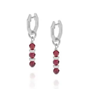 NELLOU JEWELLERY Red / Silver Linear Huggie Birthstone Earrings January Sterling Silver Garnet - Red/silver