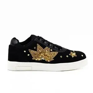 RETTROSE Emiliana Luxury Embellished Satin Tennis Shoe - Black