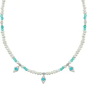 CHARLOTTE'S WEB JEWELLERY Mughal Love Beaded Necklace Pearl & Apatite - Silver