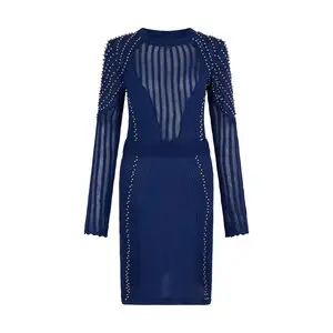 SOUR FIGS Sheer Studded Mini Jumper Dress - Blue