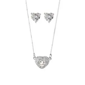 CHIARELLA Silver / White Set Corazón Multi Circones – White: Necklace + Earrings - Silver/white