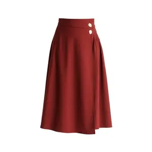 PAISIE Wrap Midi Skirt With Pleated Detail - Red