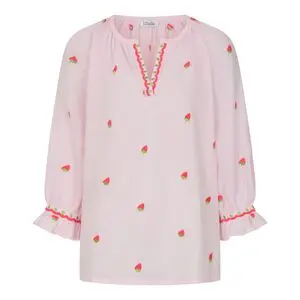 LUELLA FASHION Pink / Red Florento Cotton Top Embroidered Strawberries - Pink/red