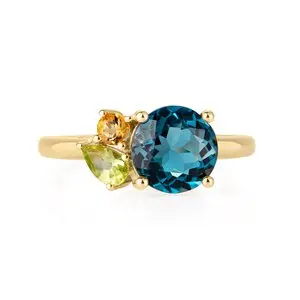 AUGUSTINE JEWELS Teal Topaz Gold Cluster Ring - Blue/yellow