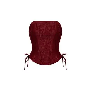 ELSAVA Woven Feather Corset – Crimson