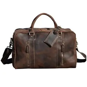 TOURI Genuine Leather Over Night Bag Dark - Brown