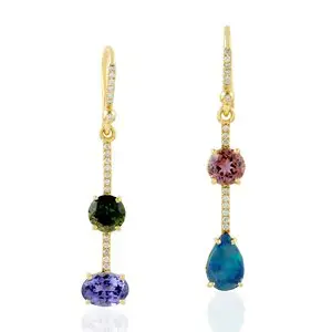 ARTISAN Multi-gemstone & Diamond Drop Earrings In 18k Yellow - Gold