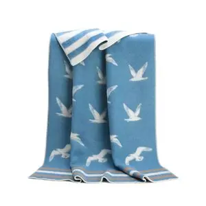 J.J.Textile Blue / White Seagull Wool Blanket - Blue/white