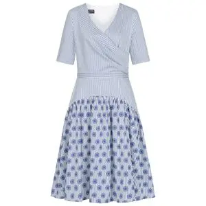 MARIANNA DÉRI Striped And Floral Print Faux Wrap Dress