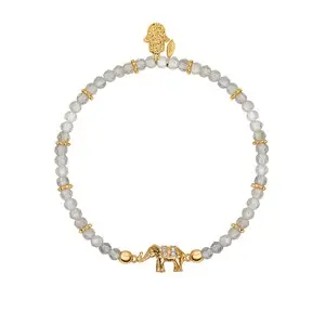KARMA AND LUCK Neutrals Mind Nourisher Labradorite Elephant Charm Bracelet - Grey