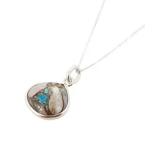 HARFI Blue / Silver Sterling Silver Opal & Turquoise Gemstone Crystal Necklace - Blue/silver