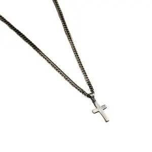 POSH TOTTY DESIGNS Oxidised Silver Small Cross Necklace - Black