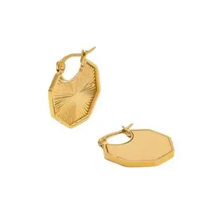 ADIBA Rays Of Hexagon Plated Stainless Steel Huggie Earrings - Gold