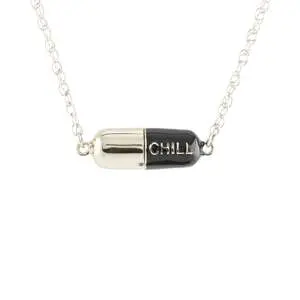 Kris Nations Black / Silver Big Chill Pill Chain Necklace Black & Sterling Silver - Black/silver