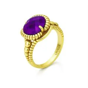 UNALOE Handcrafted Sterling Silver- Plated Ring With Purple Hydrothermal Quartz – Made In Italy - Gold