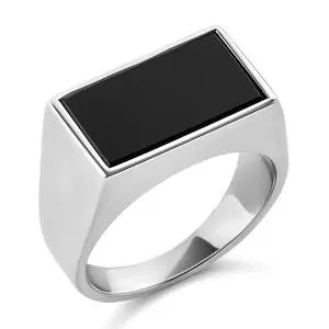 HEIR LONDON Silver / Black Handcrafted Silver Chunky Ring With Black Onyx Stone Nighthawk Silver - Silver/black