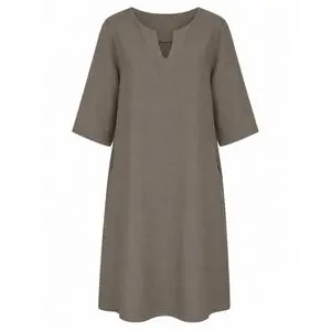 LUELLA FASHION Mia Short V-neck Linen Dress Taupe - Brown