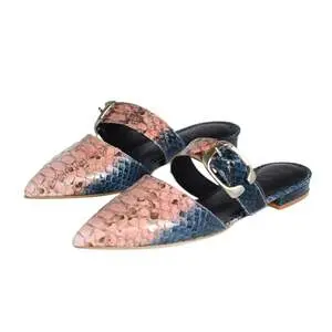 AETHRA SHOES Akid Leather Buckle Mule Flats - Black
