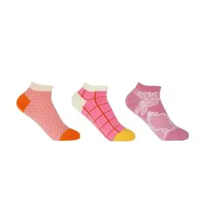 PEPER HAROW - MADE IN ENGLAND Trainer Sock Bundle Zigzag, Grid & Delicate - Pink