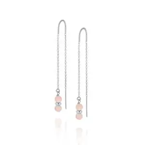 NELLOU JEWELLERY Silver / Pink Pink Opal Birthstone Drop Earrings – October In Sterling Silver - Silver/pink