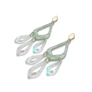 TOOLALLY Feather Drop Earrings Light & Iridescent - Green