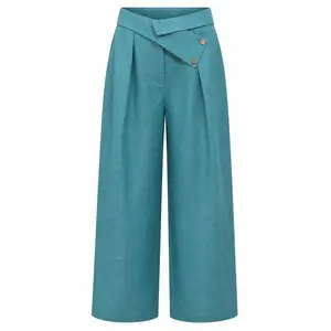 LUMINA ELIGMA The Wrapline Linen Trouser Teal - Blue
