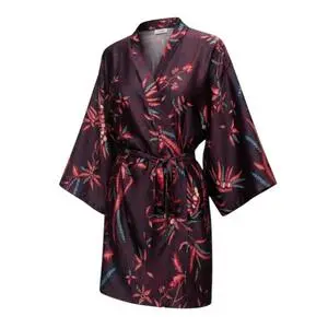 ORIGIN OF HEARTS Mariko Deep Floral Kimono Robe - Red