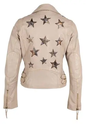 Mauritius Neutrals Star Lambskin Leather Jacket Christy Marble